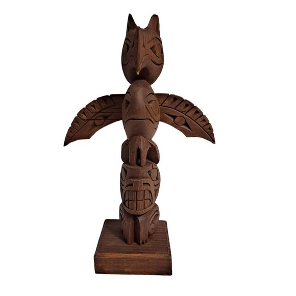 Art | Native American Totem Pole Wood Carving Rotating Wings Signed ...
